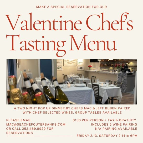 Valentine’s Day Tasting | Sea Chef Dockside Kitchen | Outer Banks Events