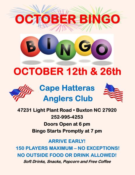 October Bingo | Cape Hatteras Anglers Club | Outer Banks Events